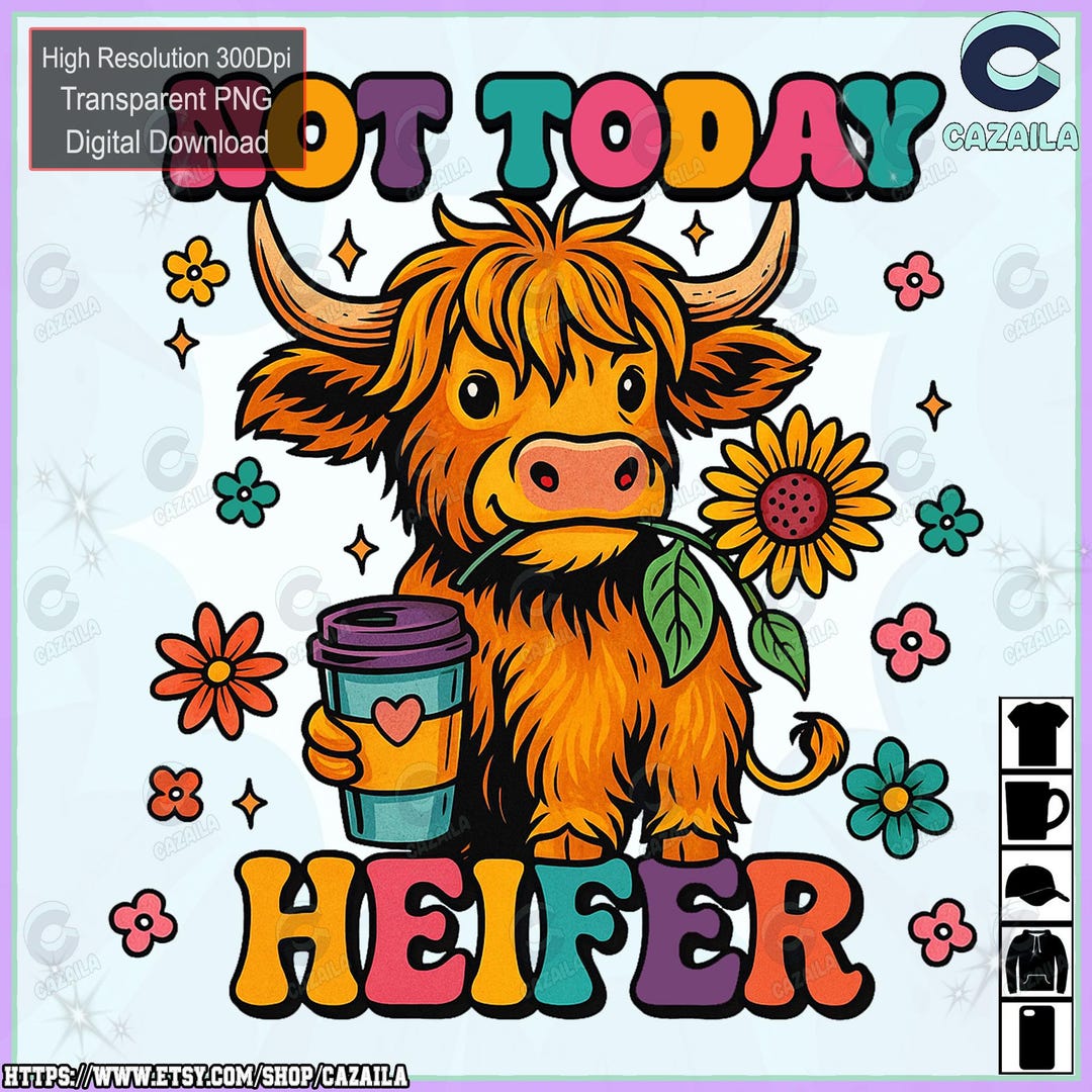 Not Today Heifer PNG, Funny Highland Cow Designs, Sarcastic Humor Adult ...