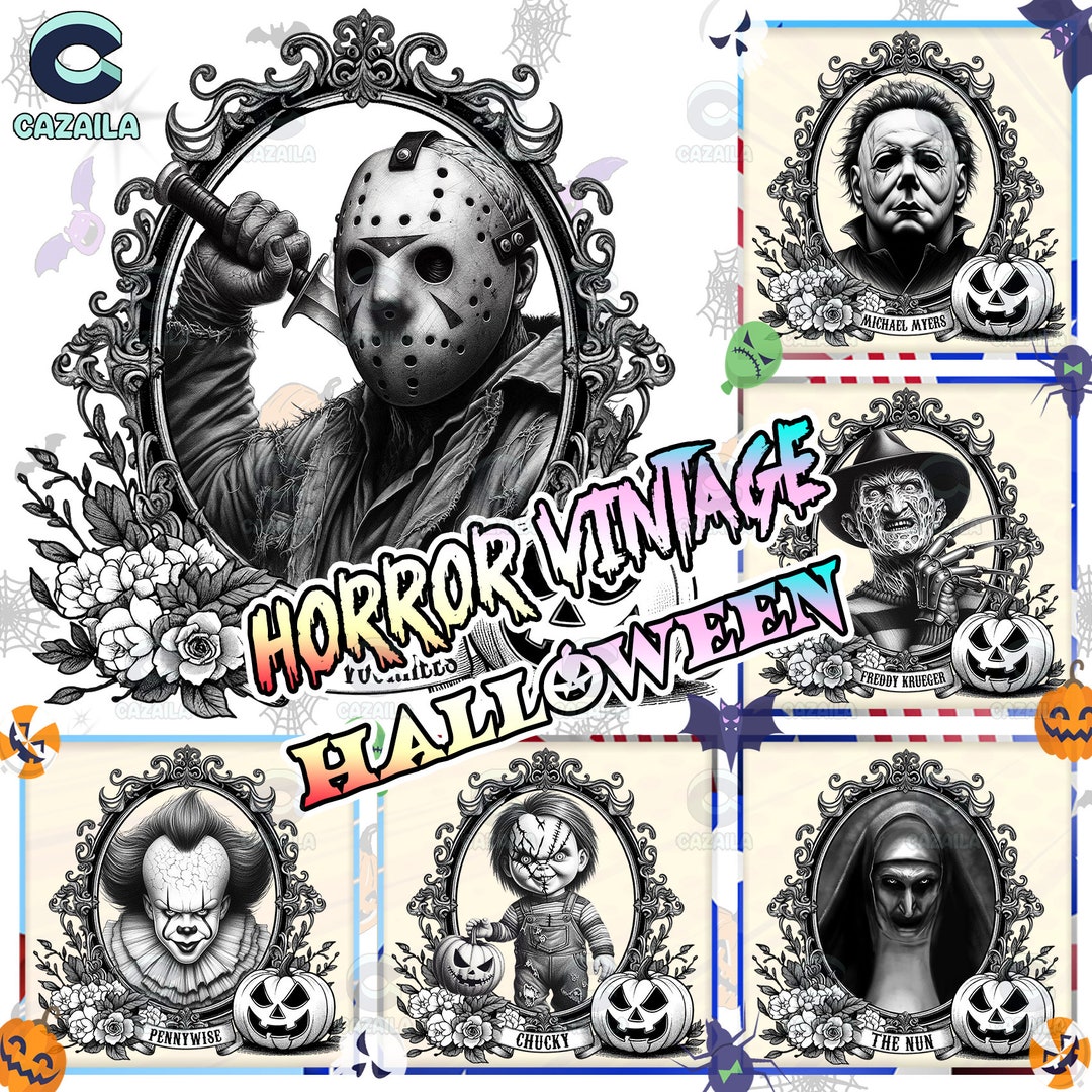 15 Designs Horror Vintage Png Bundle, Horror Frame Png, Halloween Png ...
