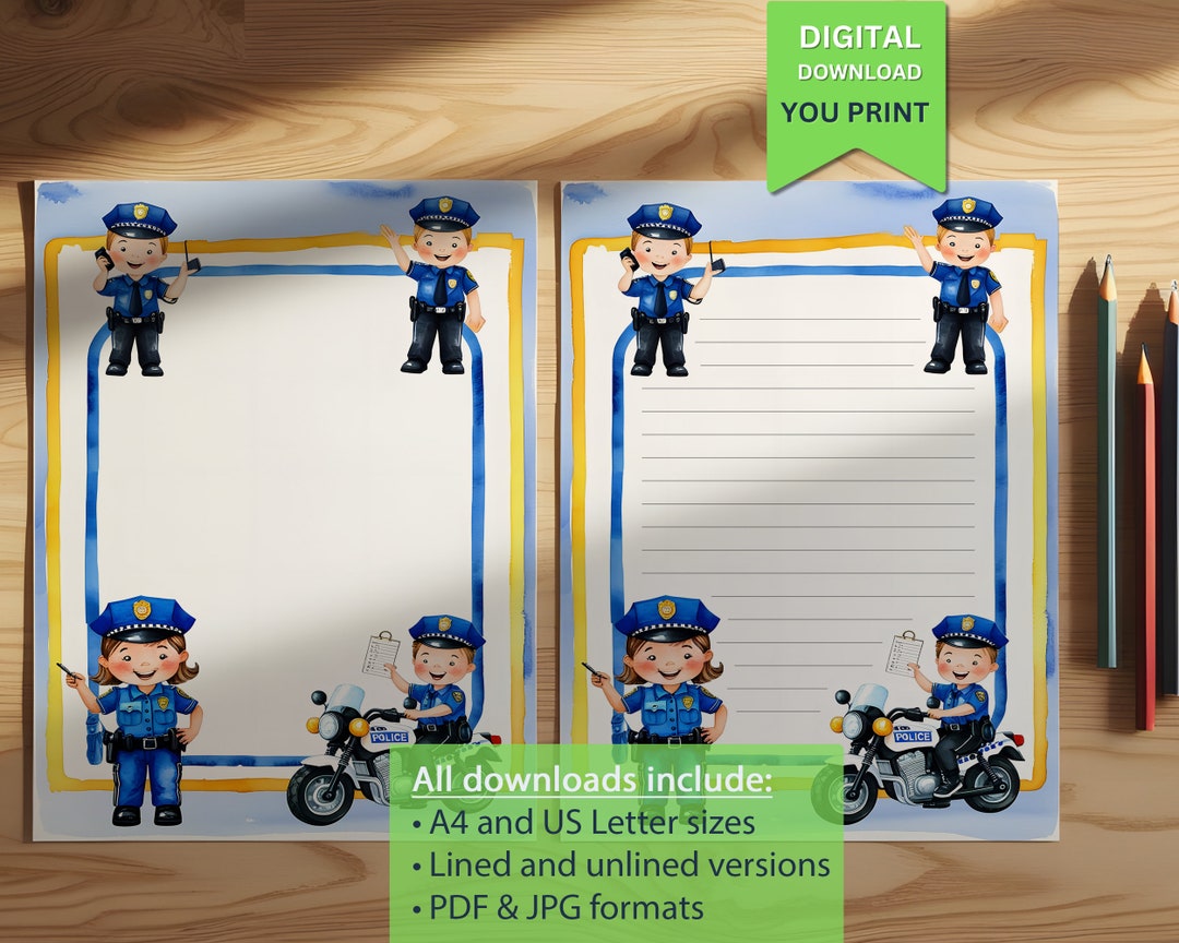 Police-themed Kids Writing Paper Printable Stationery With Police ...