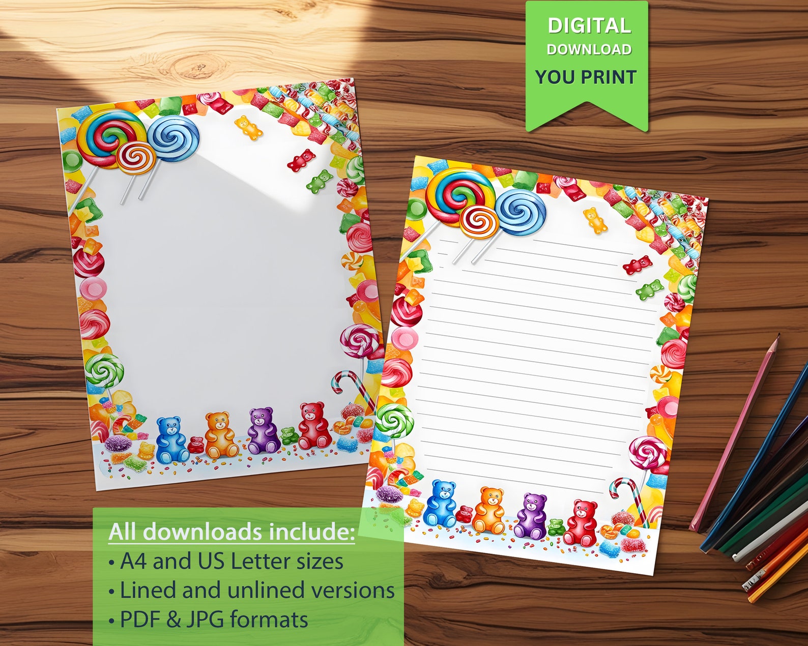 Sweet Candy-themed Printable Writing Paper With Gummy Bears and ...