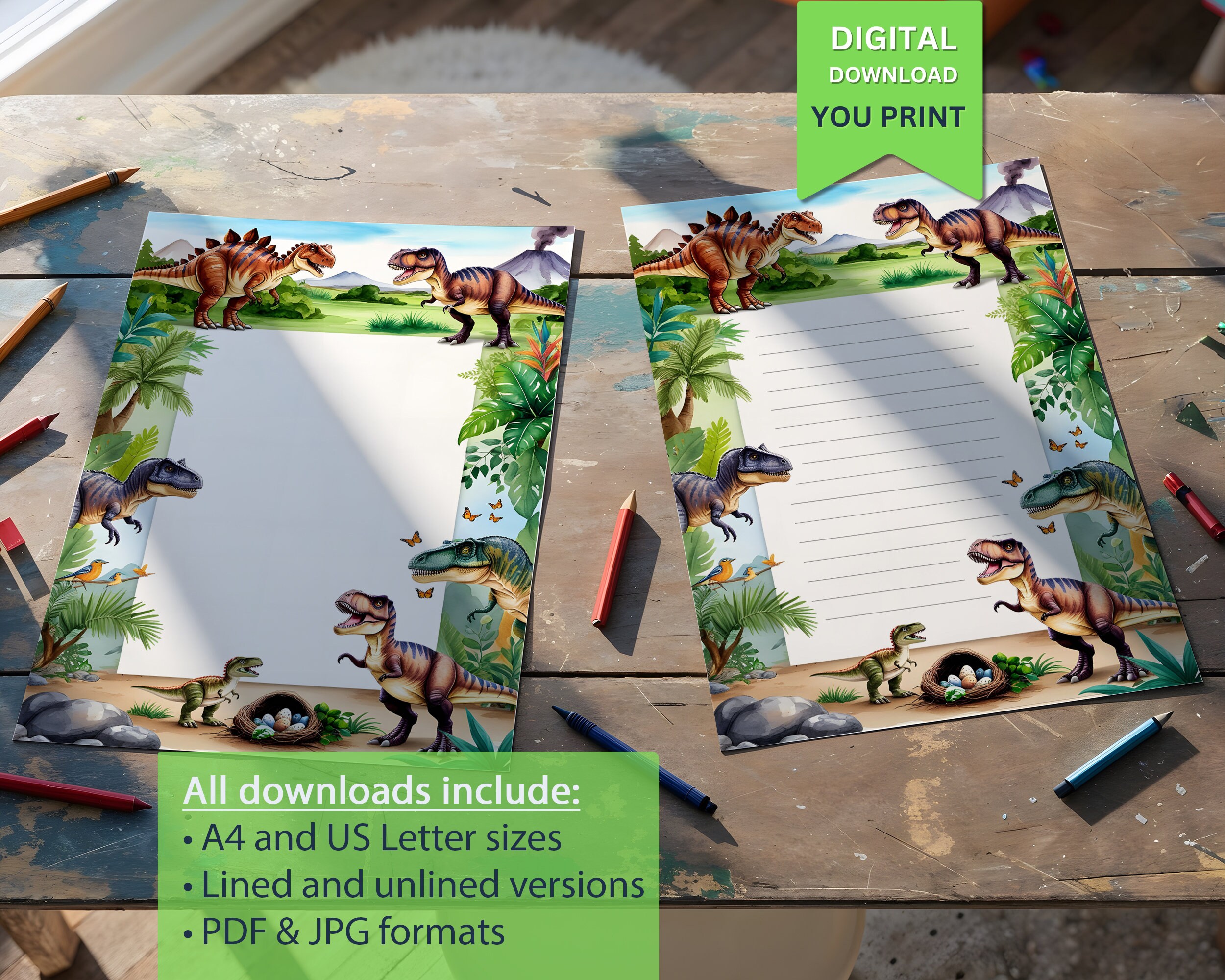 Dinosaur Writing Paper: Jurassic T-rex Stationery (digital Download) - Etsy