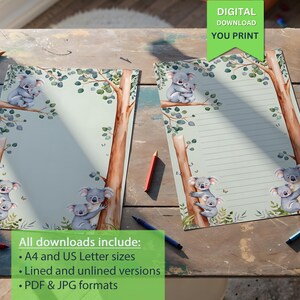 Printable Koala-themed Lined Writing Paper for Kids | Cute Animal ...