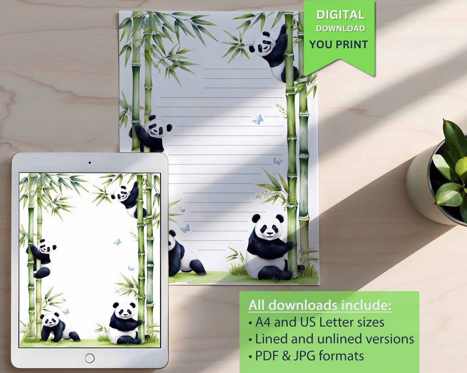 Cute Printable Panda Writing Paper | Bamboo & Panda Stationery for Kids ...