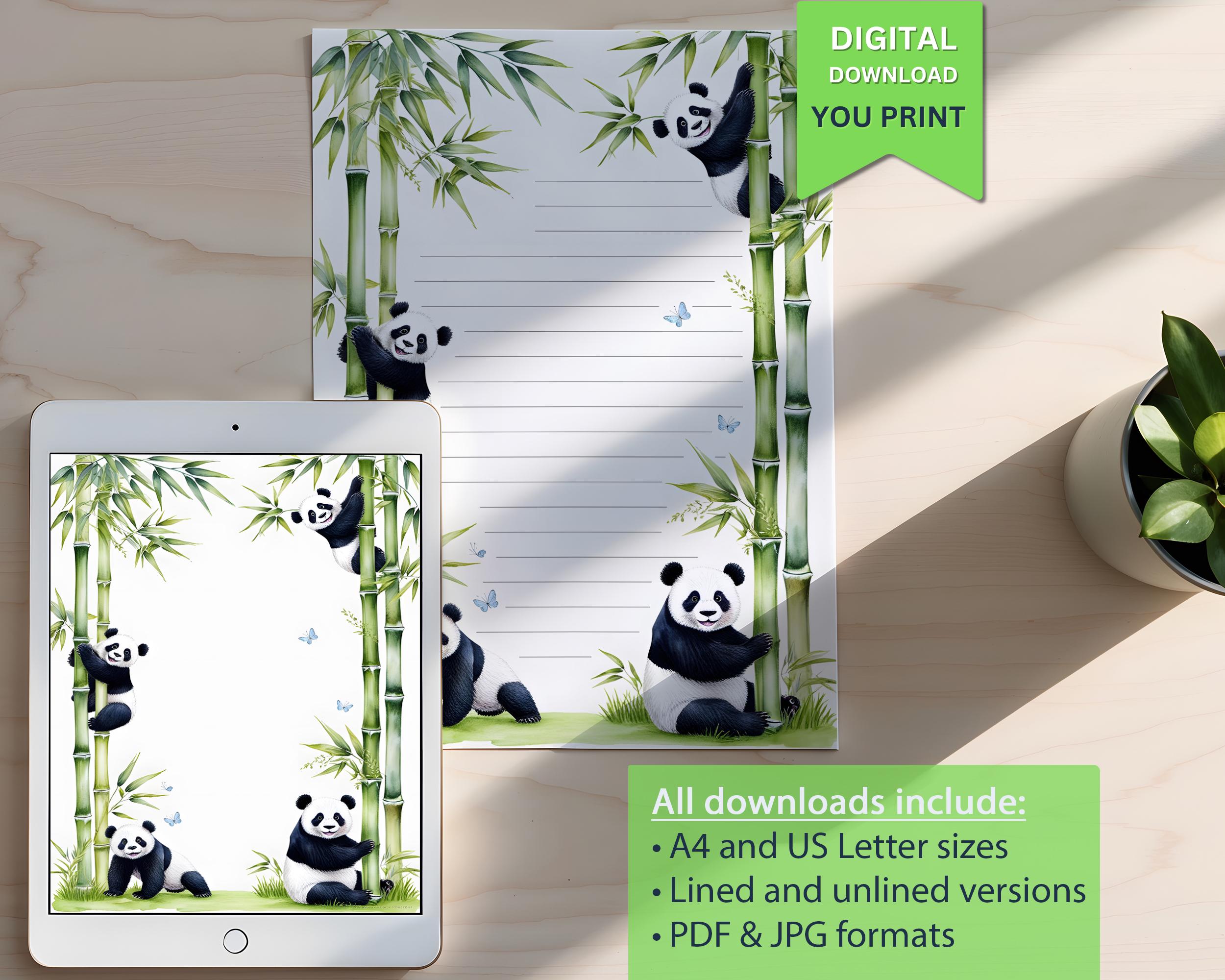 Cute Printable Panda Writing Paper | Bamboo & Panda Stationery for Kids ...