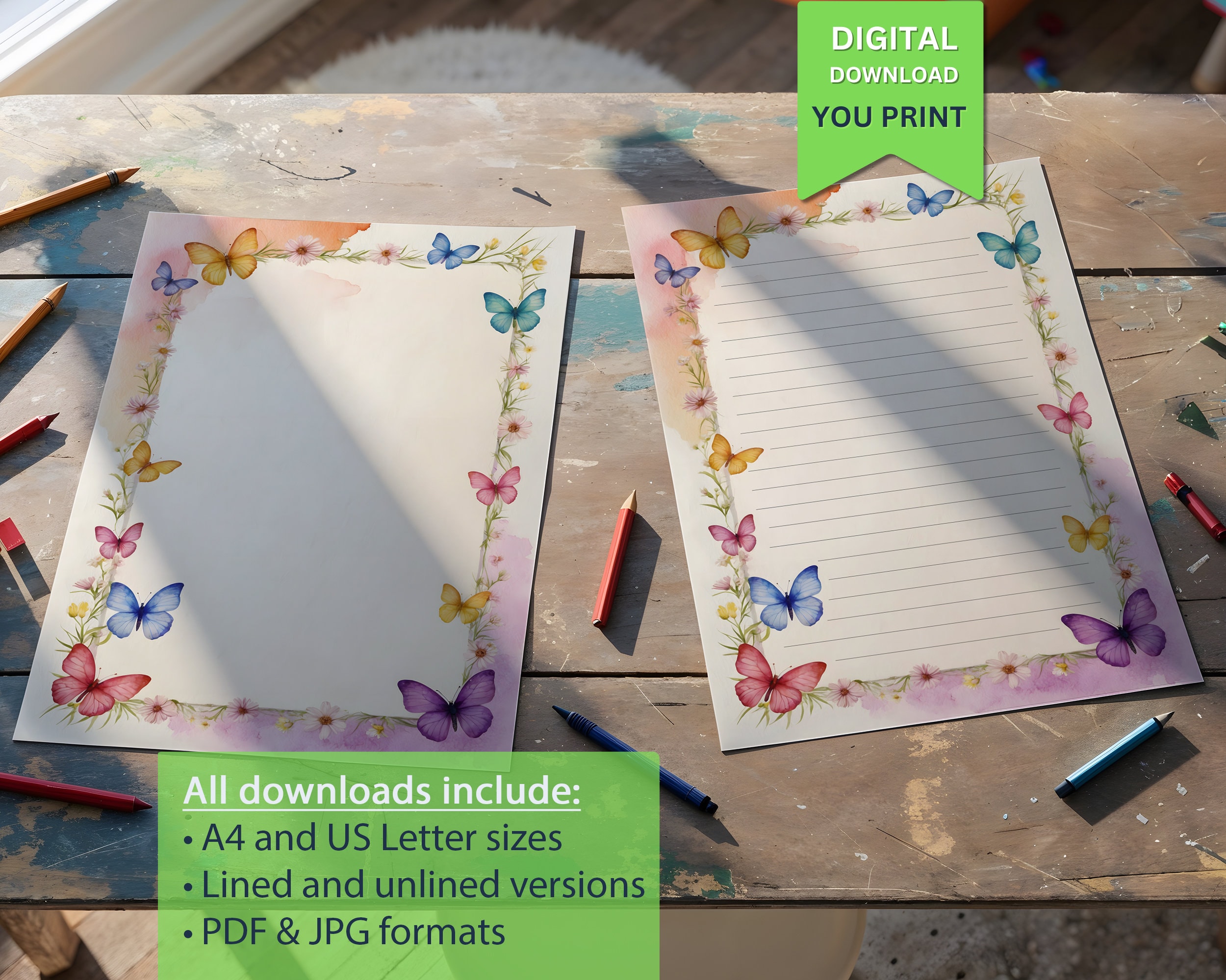 Whimsical Butterfly-themed Writing Paper for Kids | Printable ...