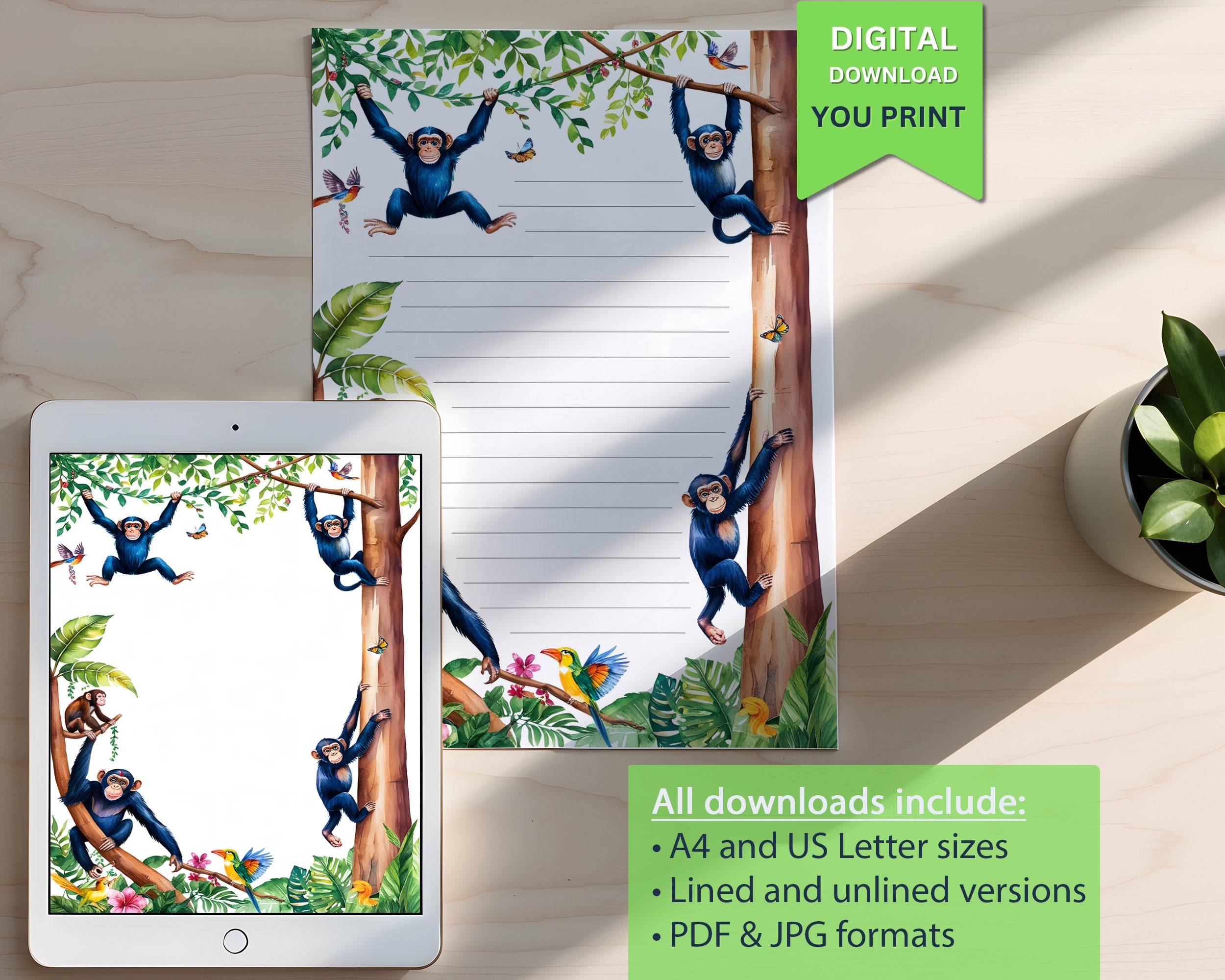 Jungle-themed Writing Paper for Kids – Printable Monkey Stationery With Fun Animal Designs - Etsy