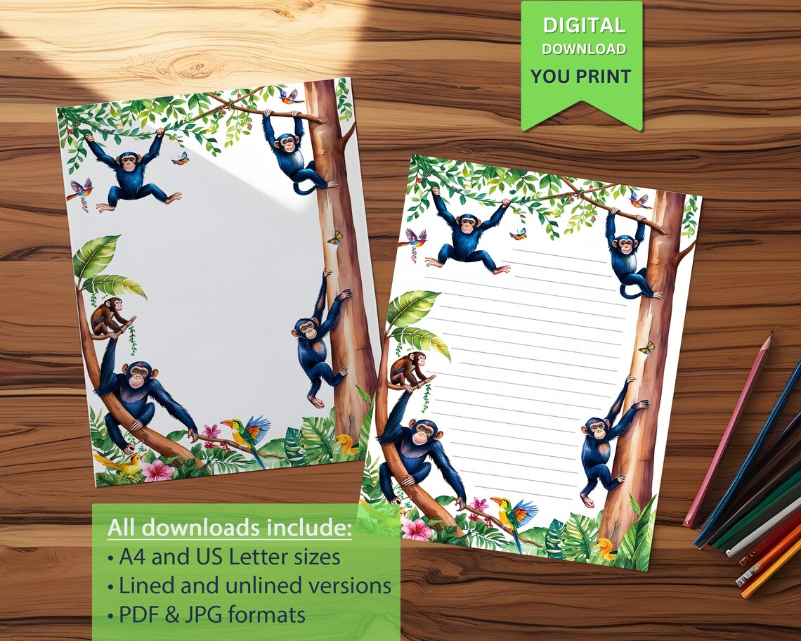 Jungle-themed Writing Paper for Kids – Printable Monkey Stationery With Fun Animal Designs - Etsy