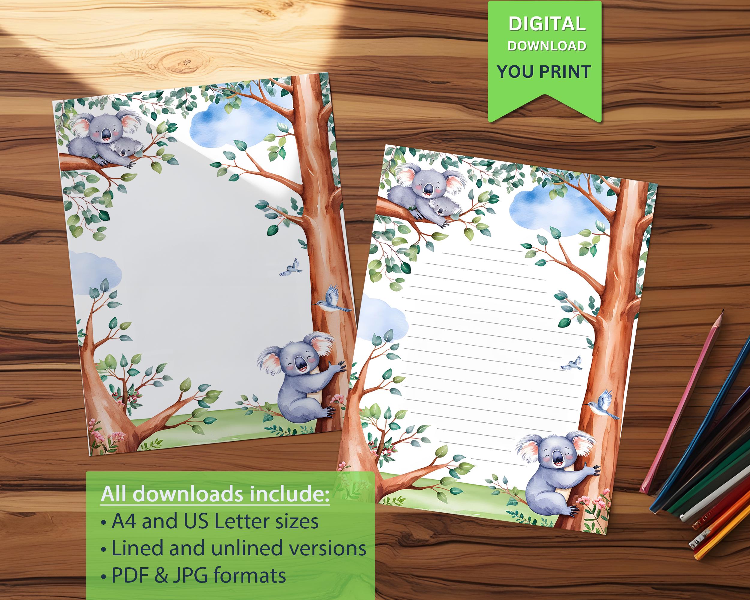 Koala Stationery: Printable Lined Paper for Kids (digital Download) - Etsy