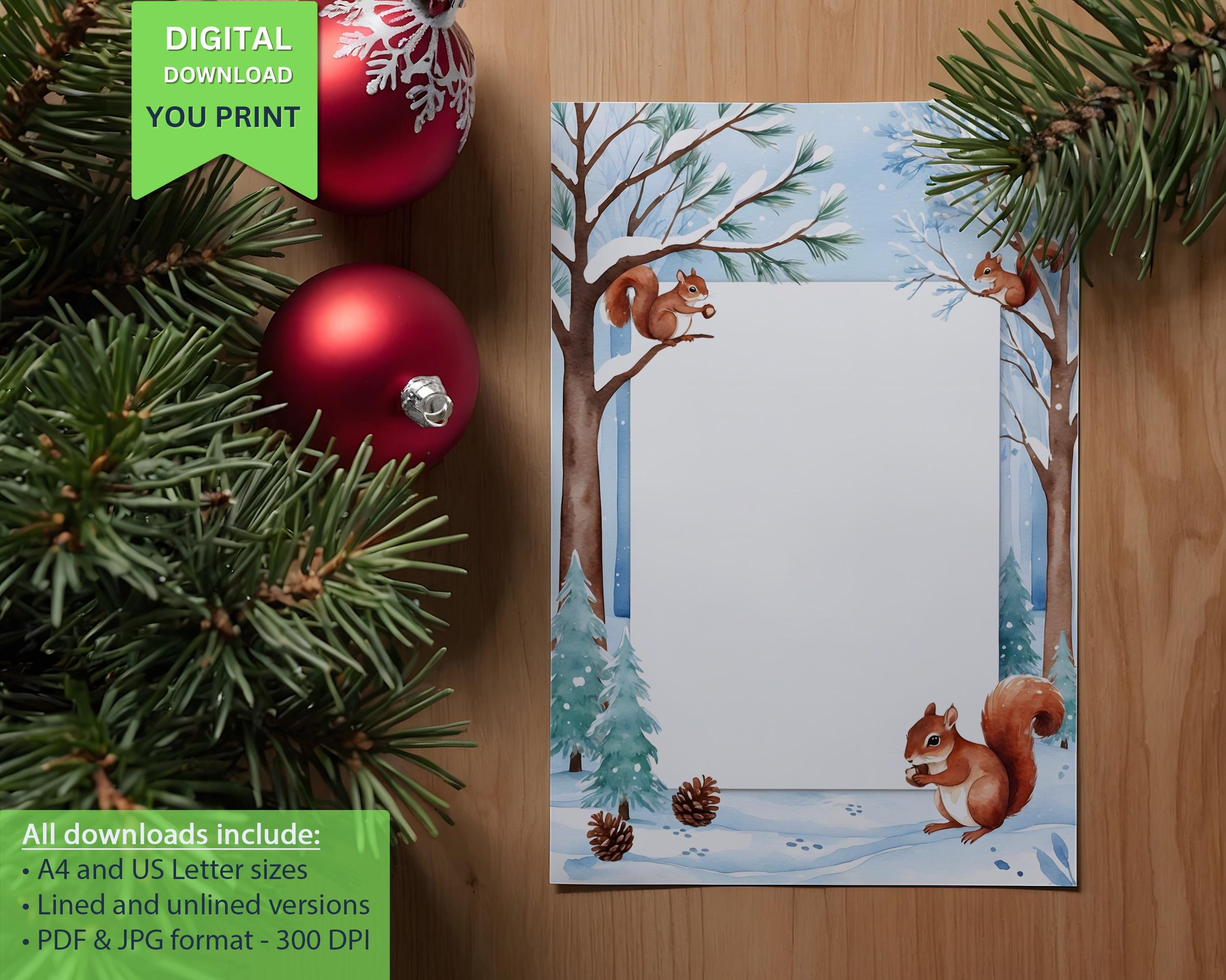 Winter Squirrel Digital Writing Paper - A4 US Letter Printable ...