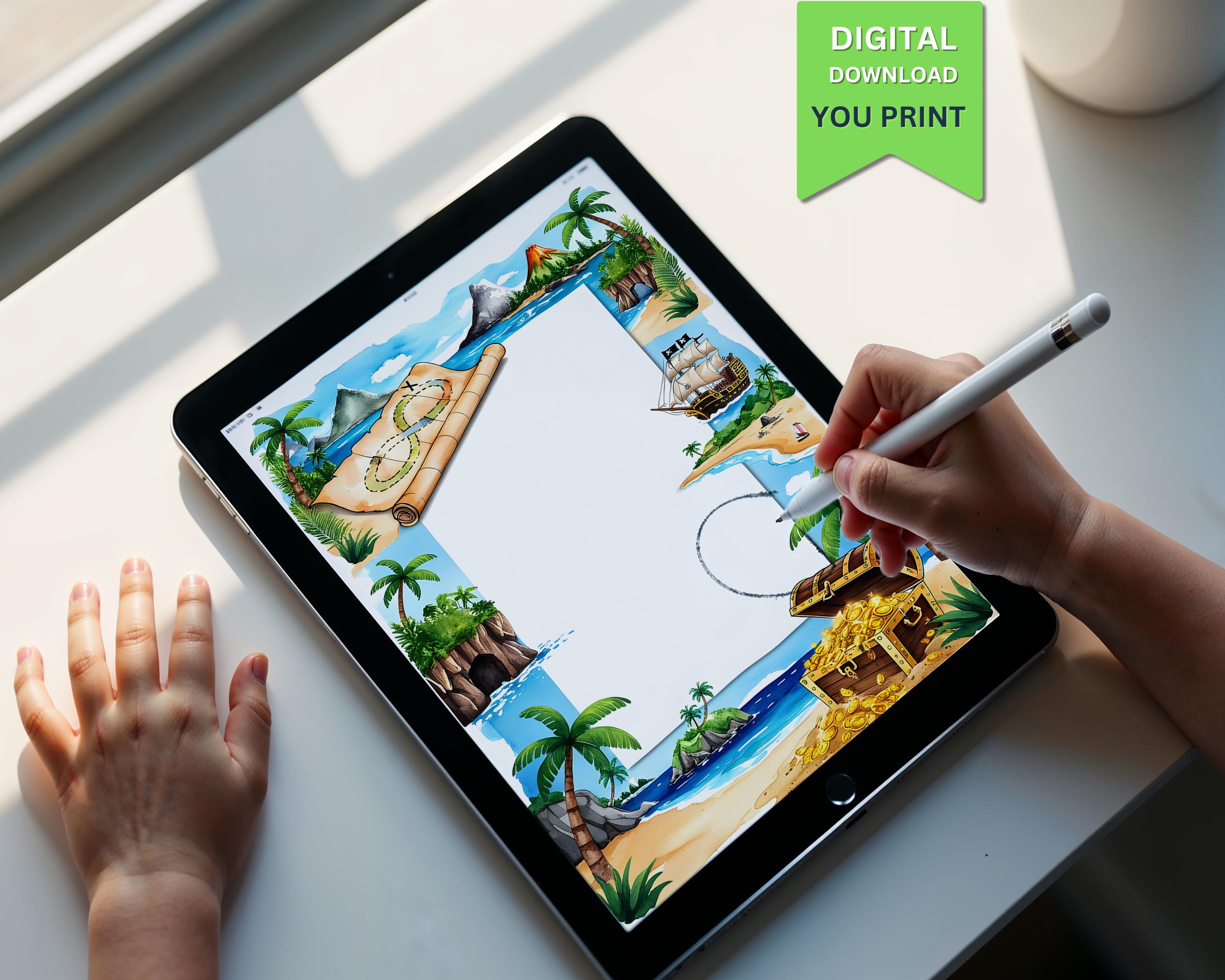 Printable Pirate-themed Treasure Map Writing Paper for Kids, Fun Island ...