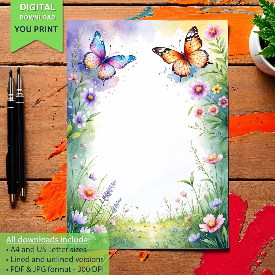 Butterfly Printable Stationery, Floral Writing Paper, Nature Letter ...
