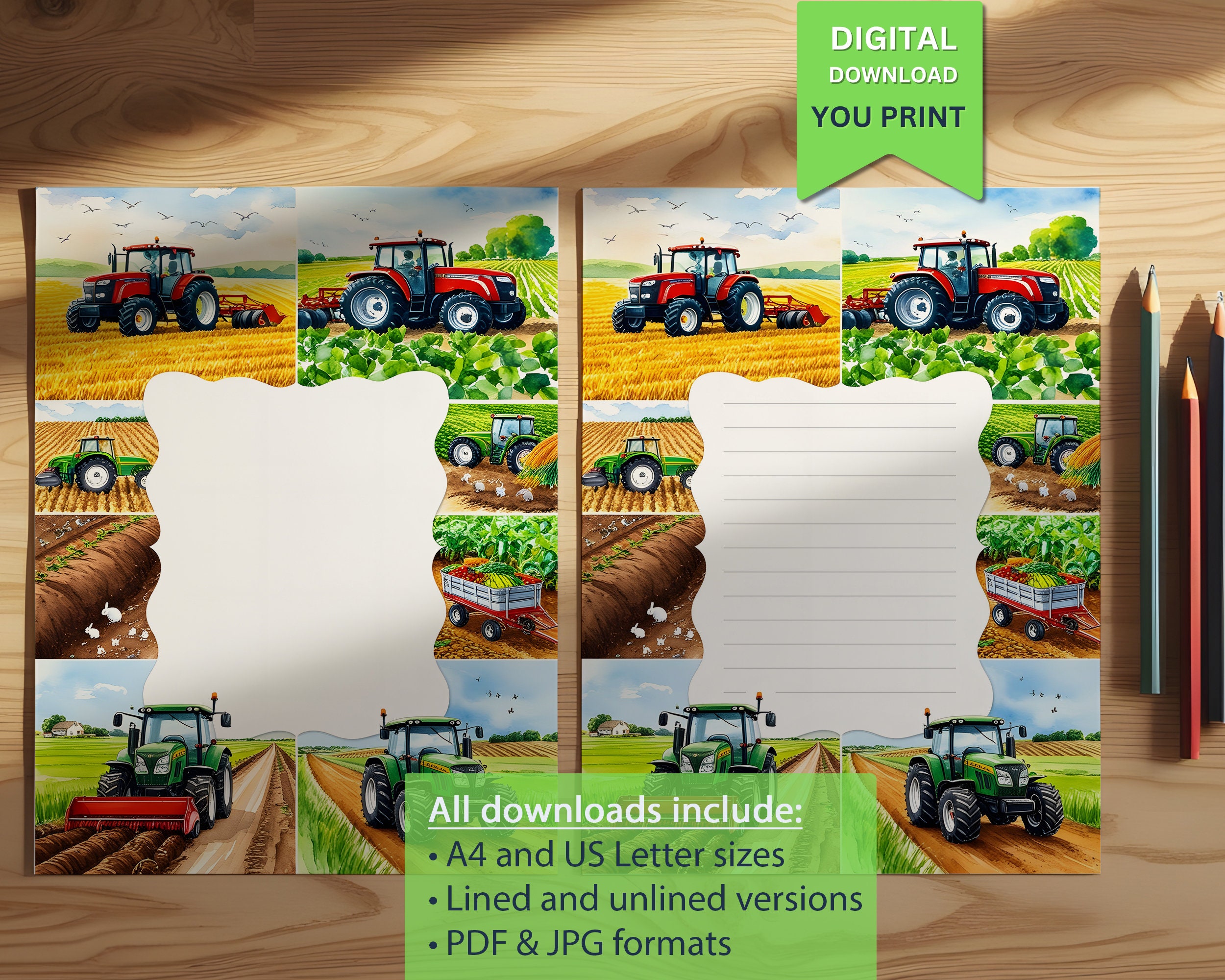 Tractor Writing Paper for Kids: Farm Life Stationery (digital Download ...