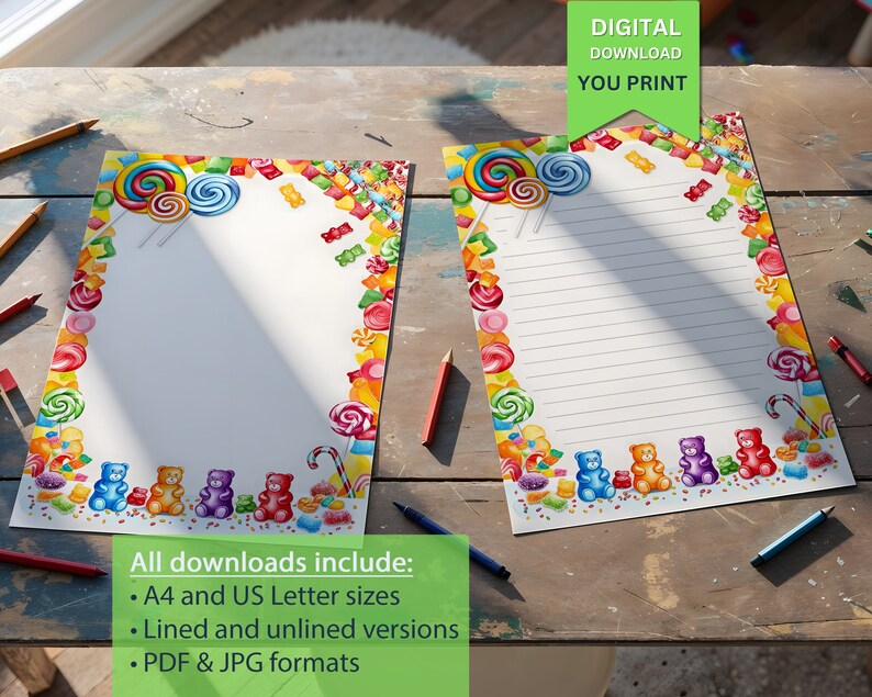 Sweet Candy-themed Printable Writing Paper With Gummy Bears and ...
