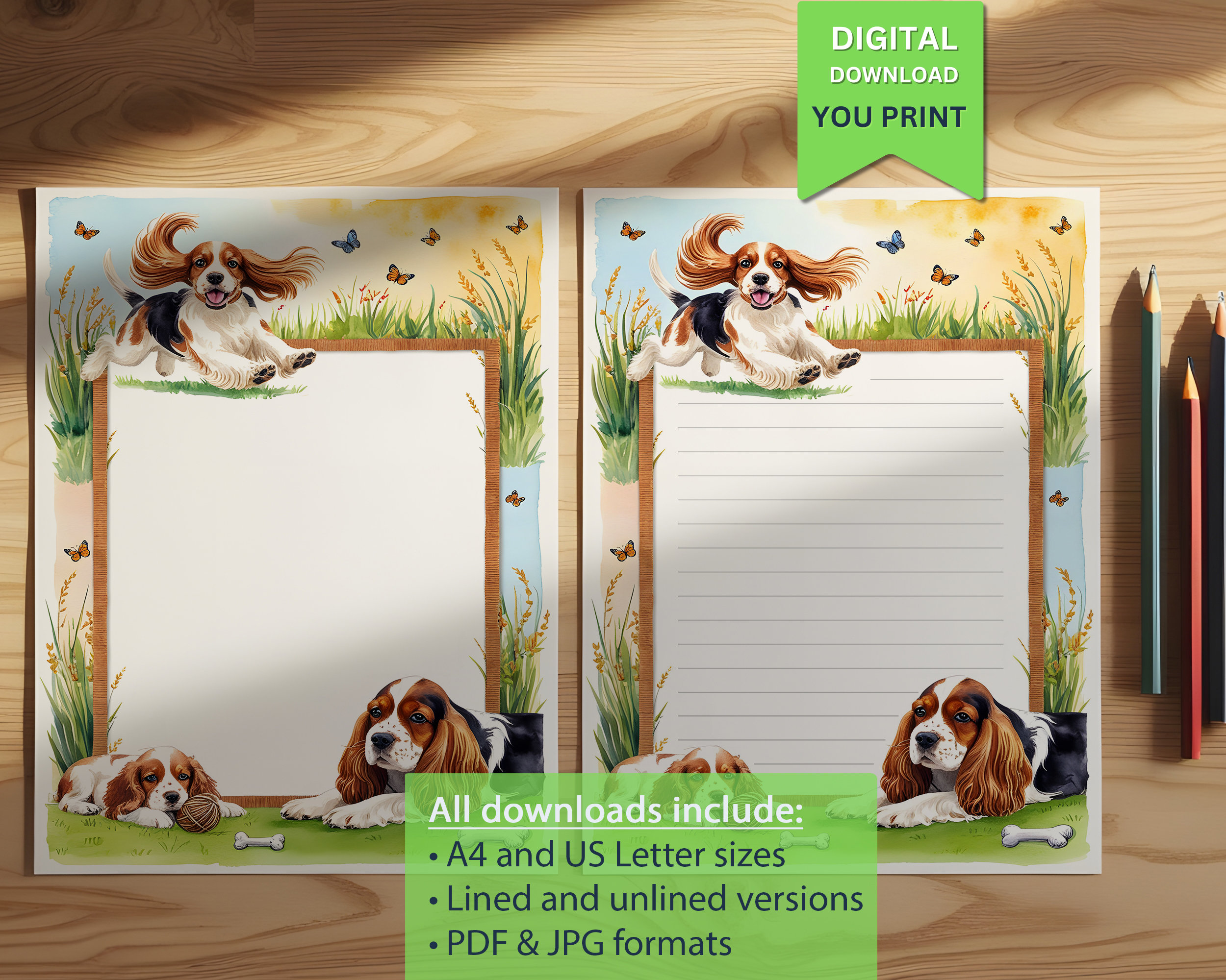 Printable Dog-themed Writing Paper for Kids – Playful Spaniel ...
