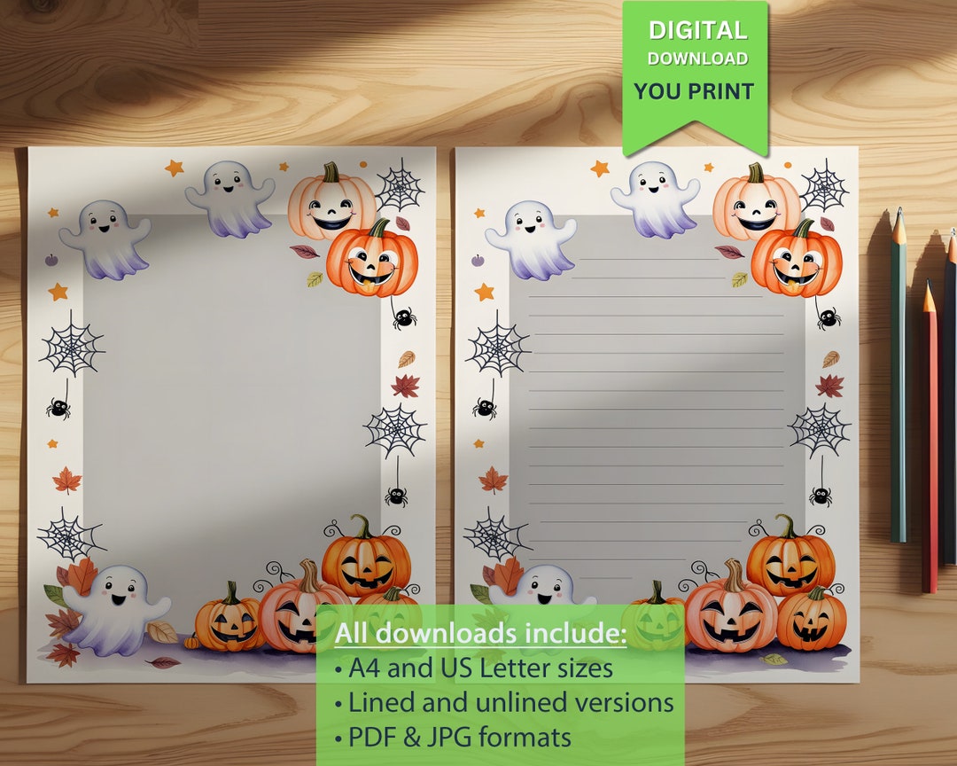 Fun Halloween Ghost and Pumpkin Printable Writing Paper for Kids - Cute ...