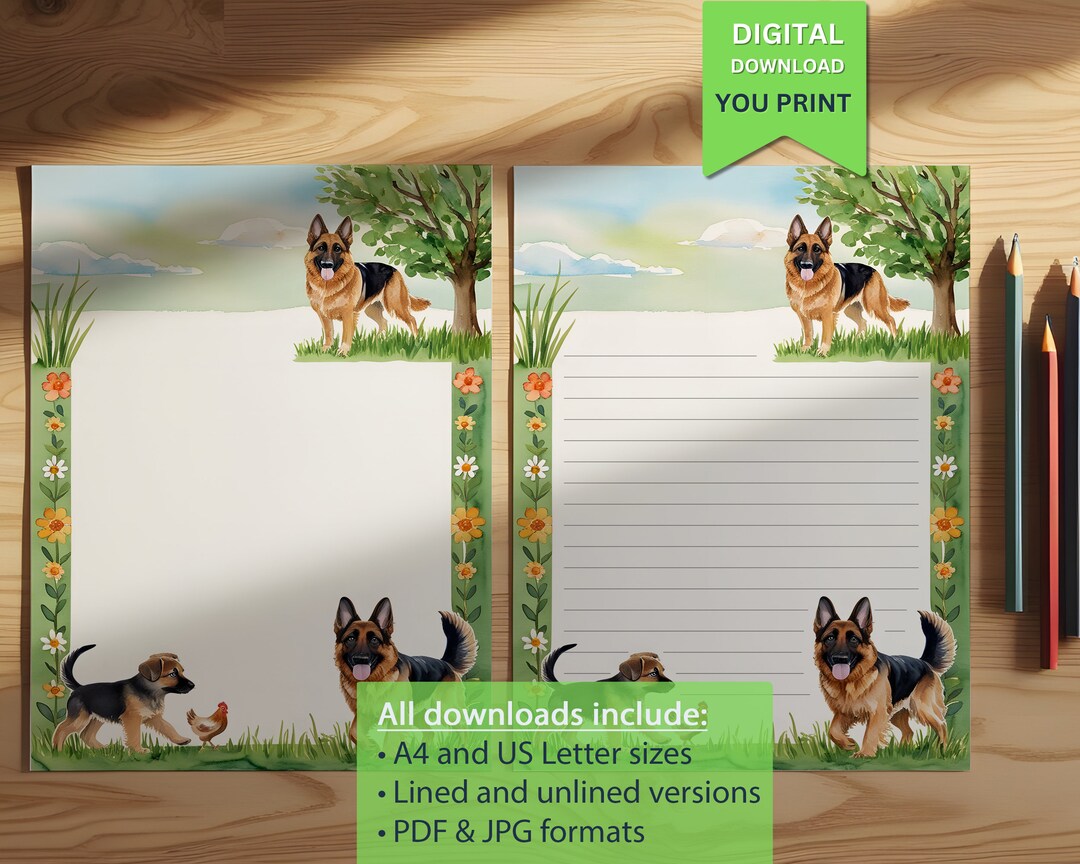German Shepherd Stationery: Floral Dog Writing Paper (digital Download ...