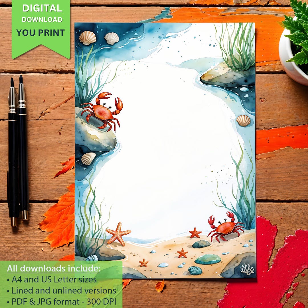Crab Stationery – Ocean Theme Letter Writing Paper (digital Download ...