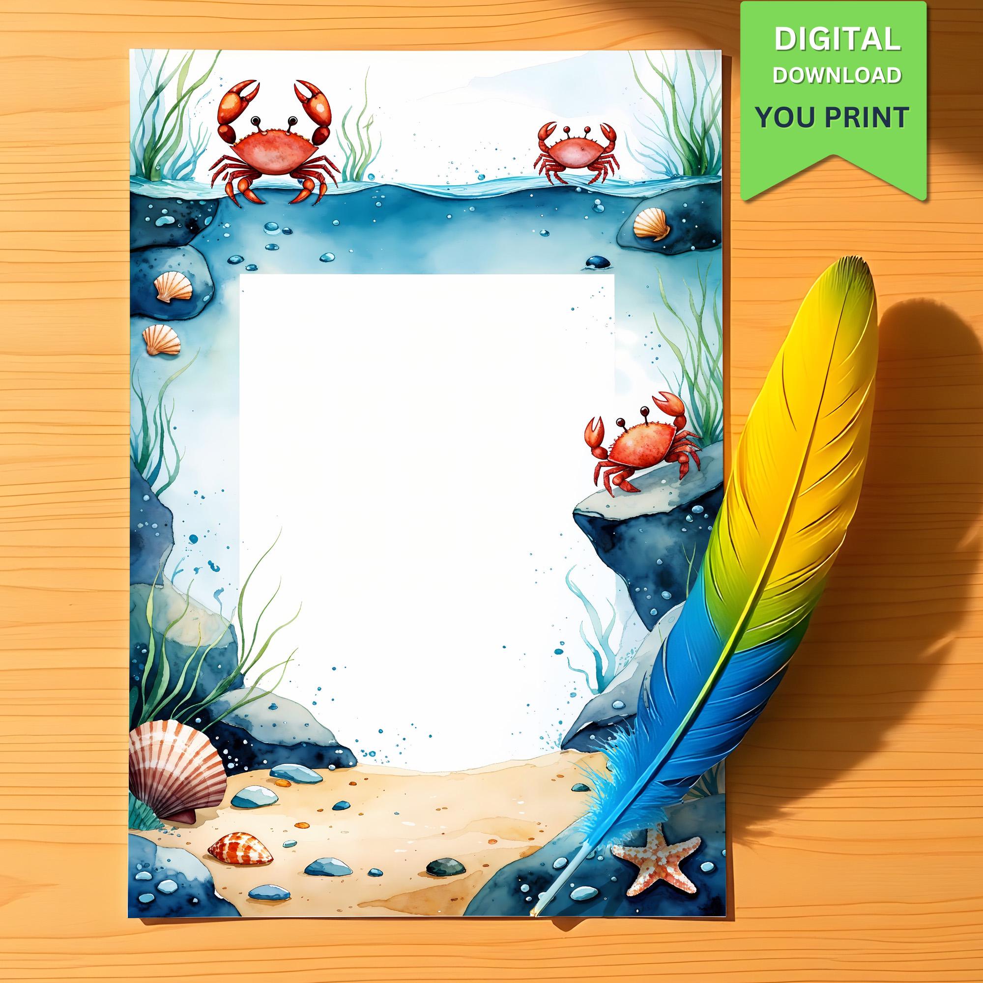 Crab Writing Paper: Ocean Theme Stationery (PDF Download) - Etsy
