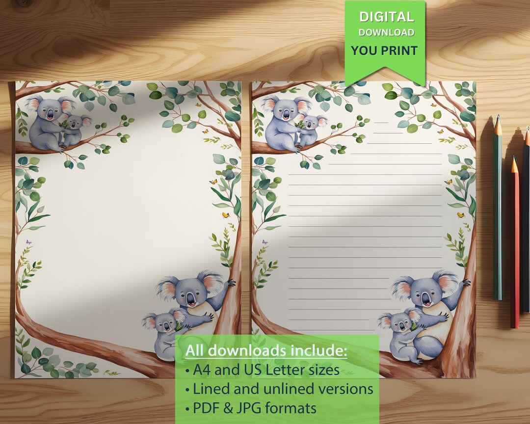 Koala Stationery | Printable Writing Paper for Kids (digital Download ...