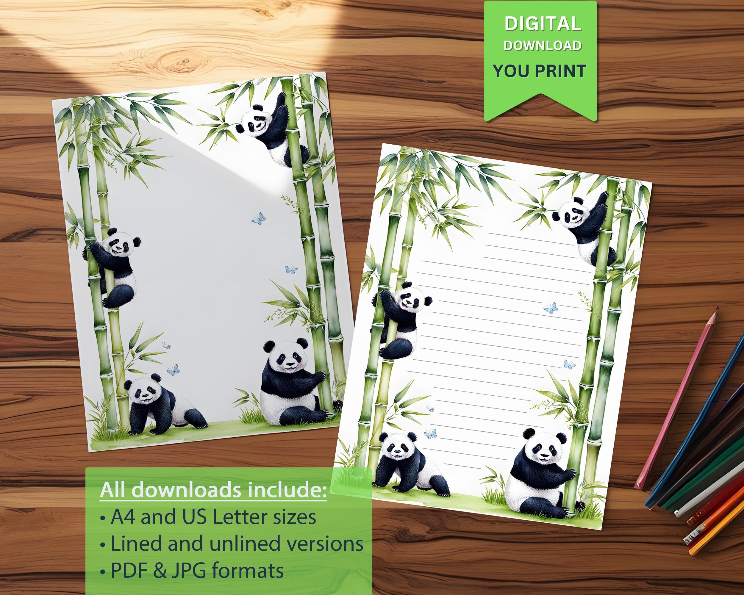 Cute Printable Panda Writing Paper | Bamboo & Panda Stationery for Kids ...