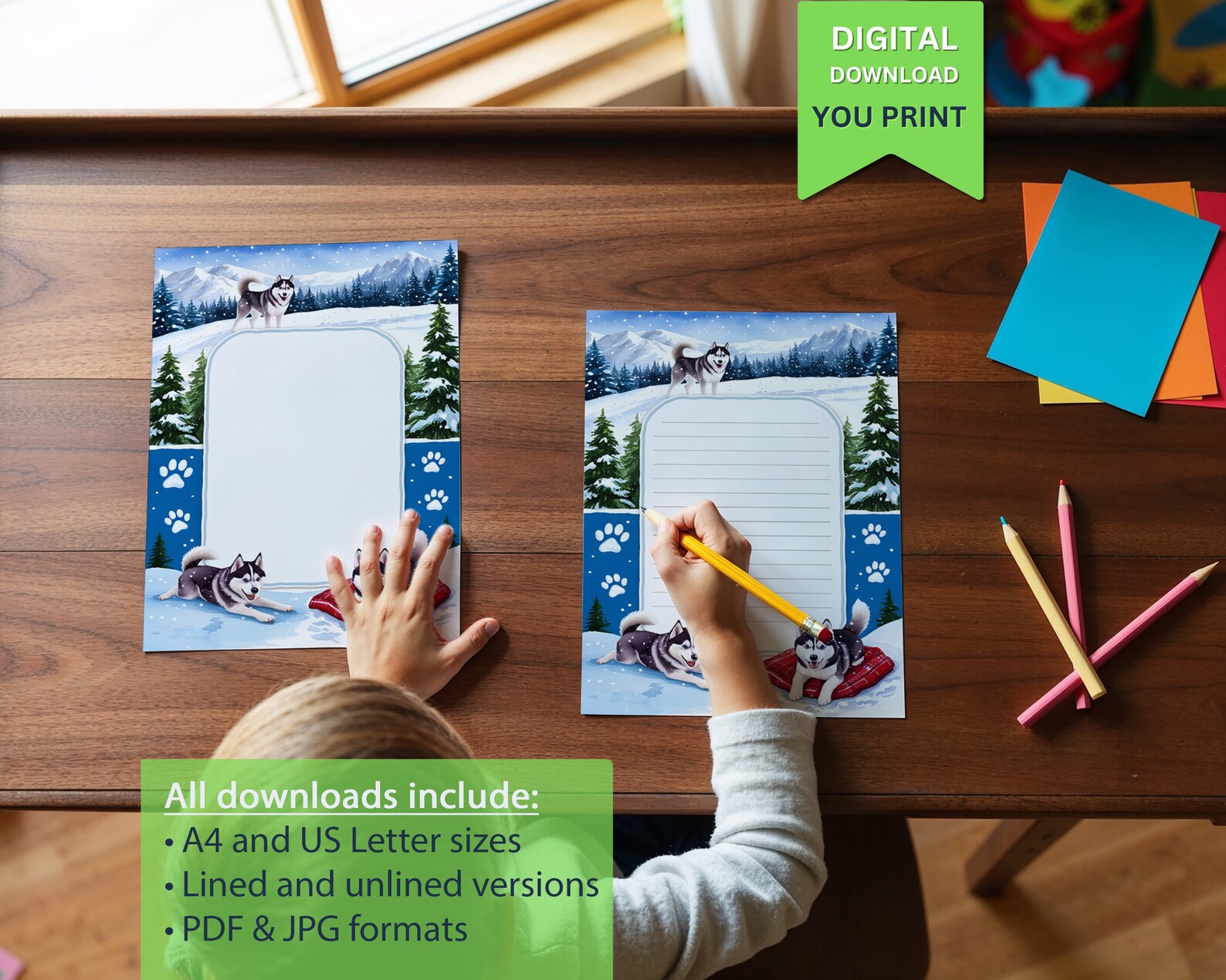 Printable Husky-themed Writing Paper for Kids – Fun Winter Stationery ...