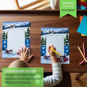 Printable Husky Writing Paper: Winter Stationery for Kids (digital ...