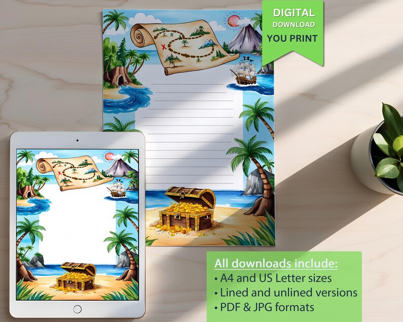 Printable Pirate Treasure Map Writing Paper for Kids, Fun and Creative ...