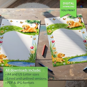Printable Golden Retriever-themed Writing Paper for Kids – Cute Dog ...