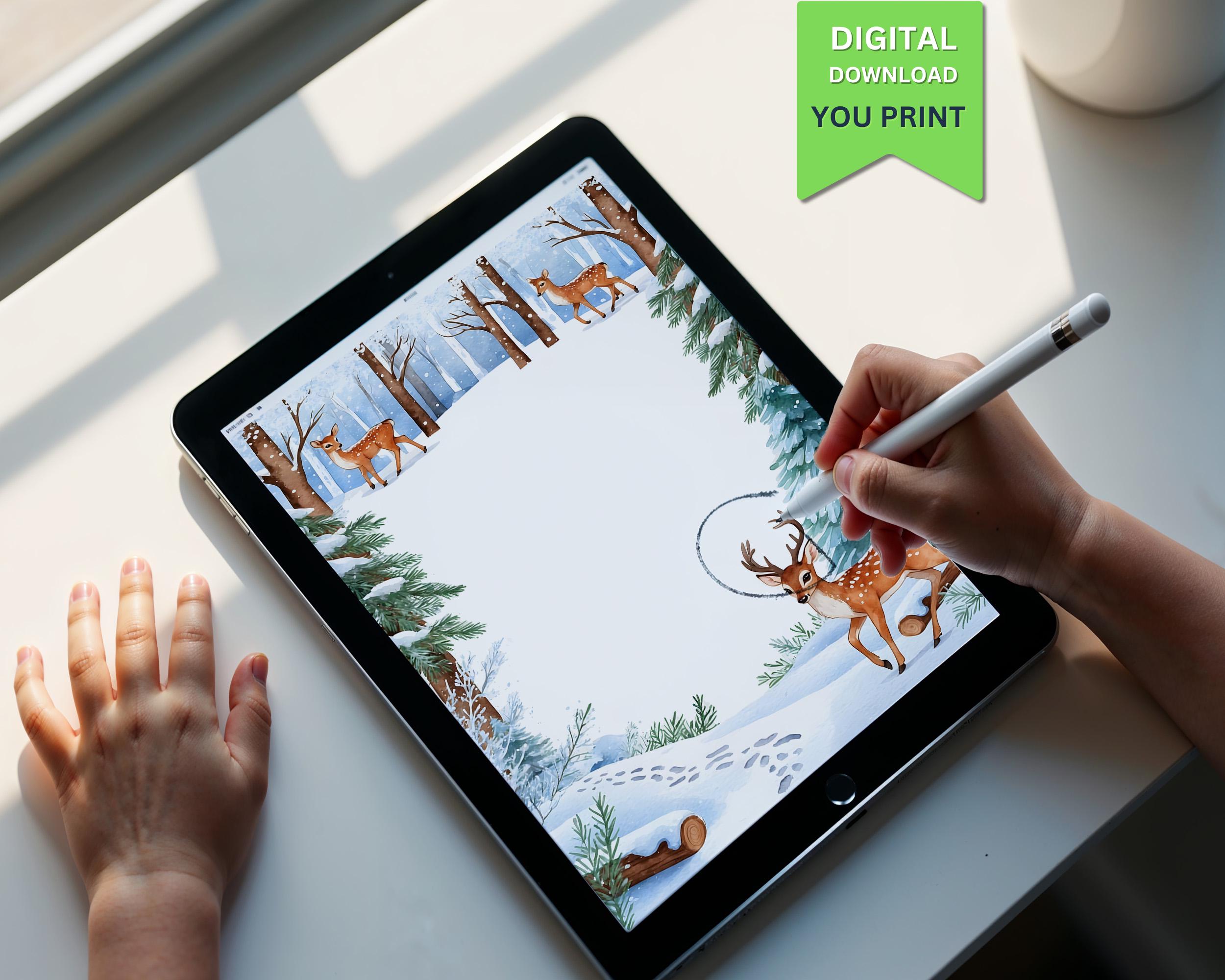 Winter Woodland Deer Writing Paper - A4 US Letter Printable Stationery ...
