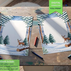 Winter Forest Deer Writing Paper - A4 US Letter Printable Stationery ...