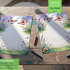 Butterfly Floral Stationery: Watercolor Letter Writing Paper (digital ...