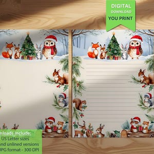 Woodland Christmas Writing Paper With Cute Forest Animals and Festive ...