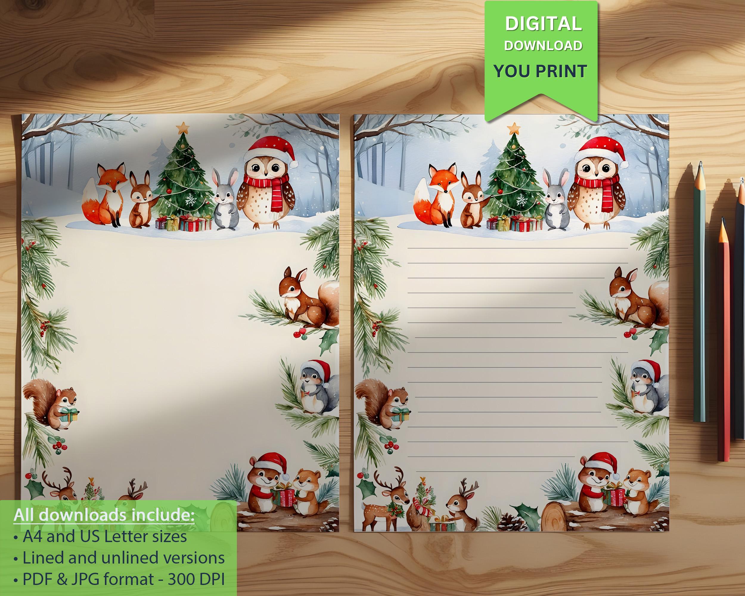 Woodland Christmas Writing Paper With Cute Forest Animals and Festive ...