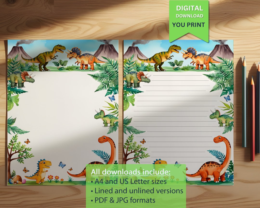 Dinosaur-themed Writing Paper for Kids – Fun Printable Stationery With ...