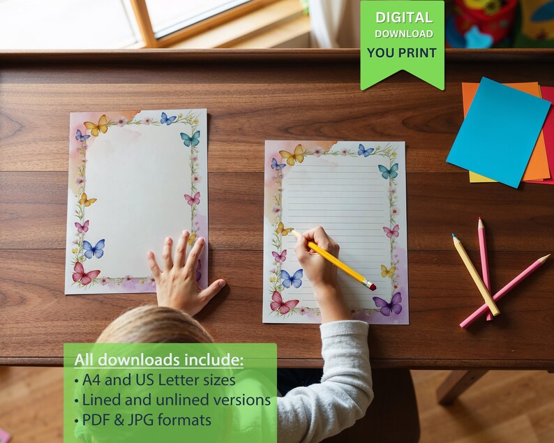 Whimsical Butterfly-themed Writing Paper for Kids | Printable ...