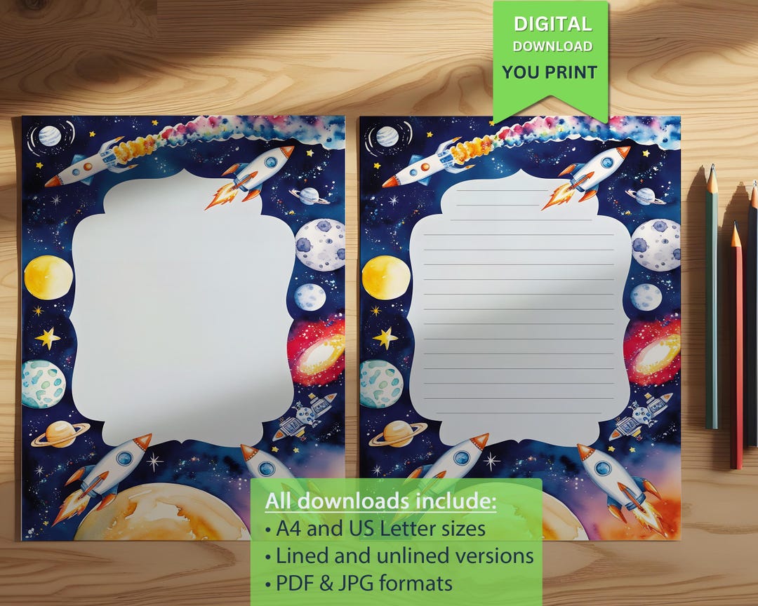 Space-themed Printable Stationery for Kids | Rocket and Planet Design ...