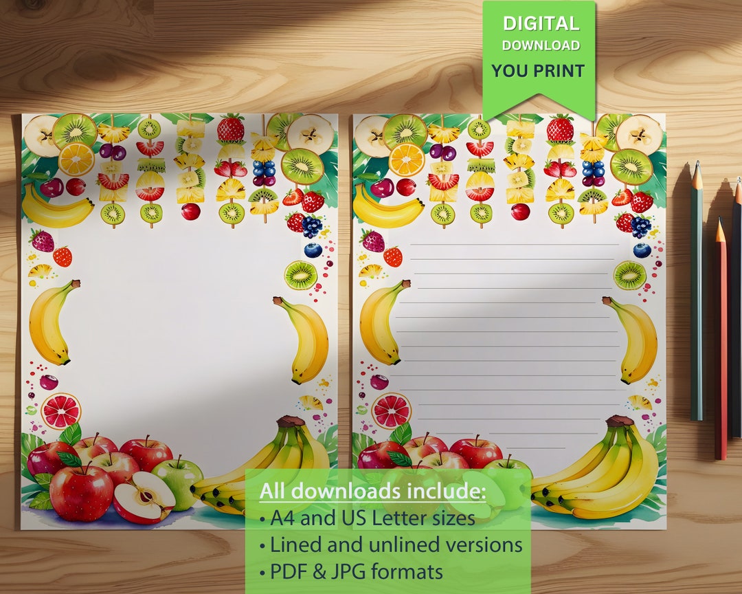 Fun and Colorful Fruit-themed Printable Writing Paper for Kids Bright ...