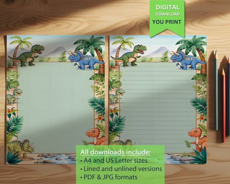 Dinosaur-themed Printable Writing Paper for Kids Fun Jurassic ...