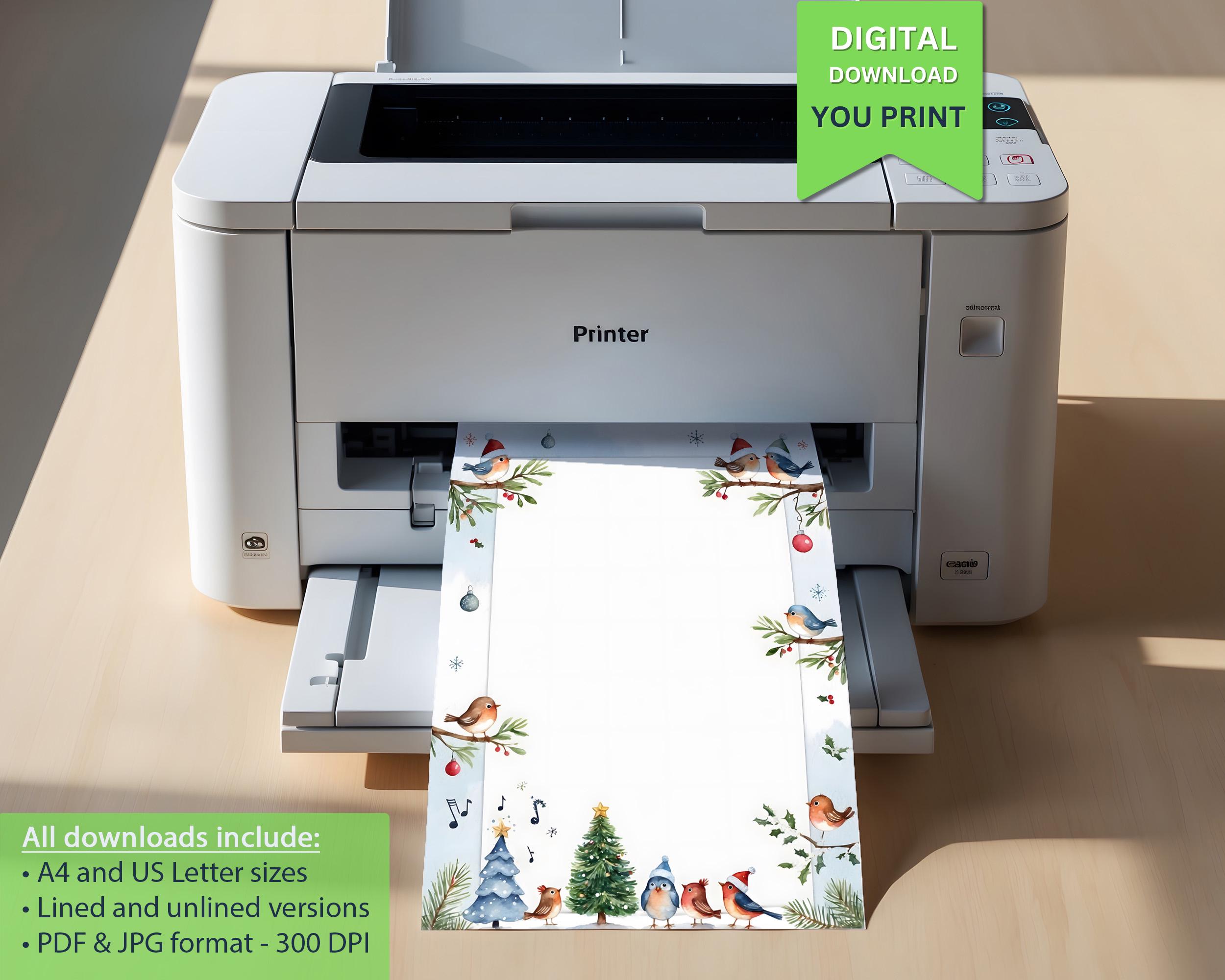 Christmas Writing Paper With Festive Birds and Holiday Decorations – A4 ...