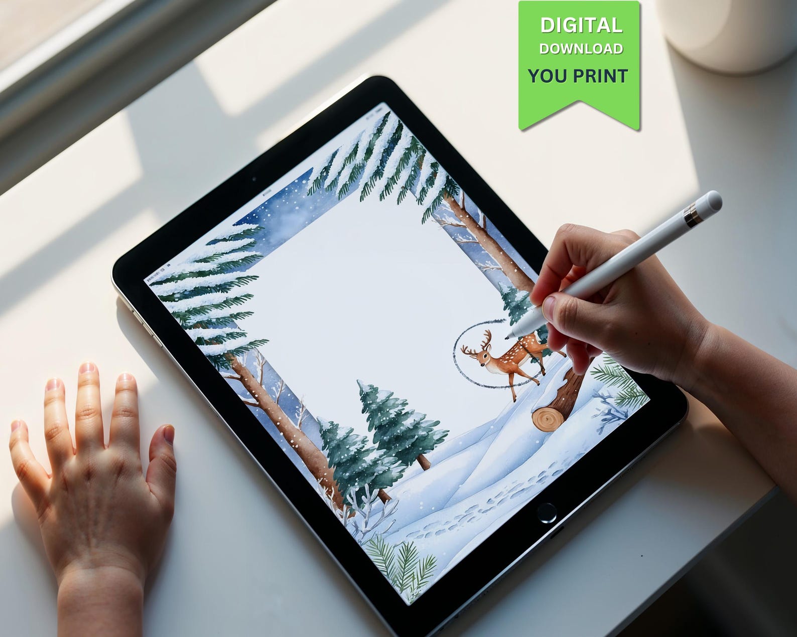 Winter Forest Deer Writing Paper - A4 US Letter Printable Stationery ...