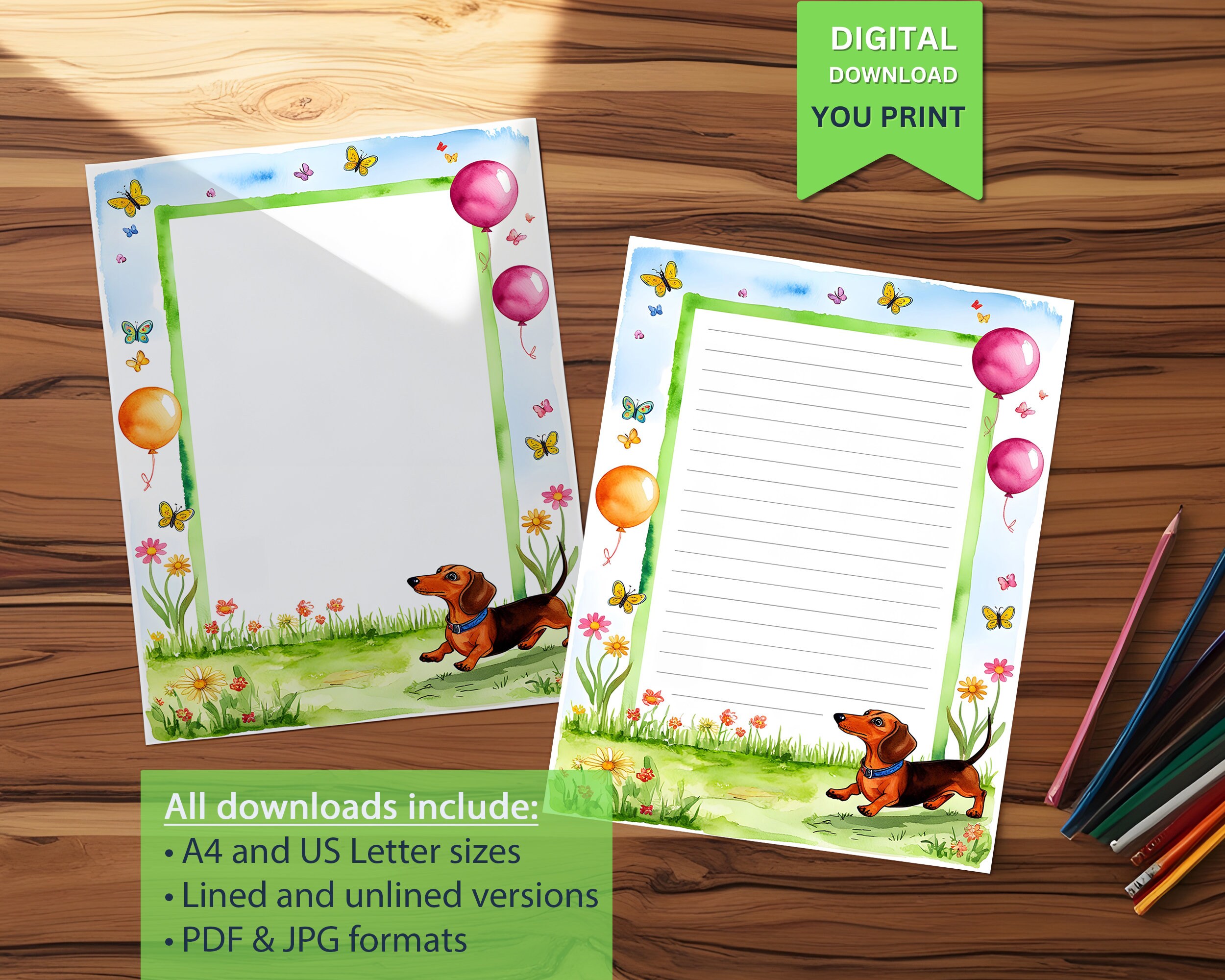 Printable Dachshund-themed Writing Paper for Kids – Cute Dog Stationery ...