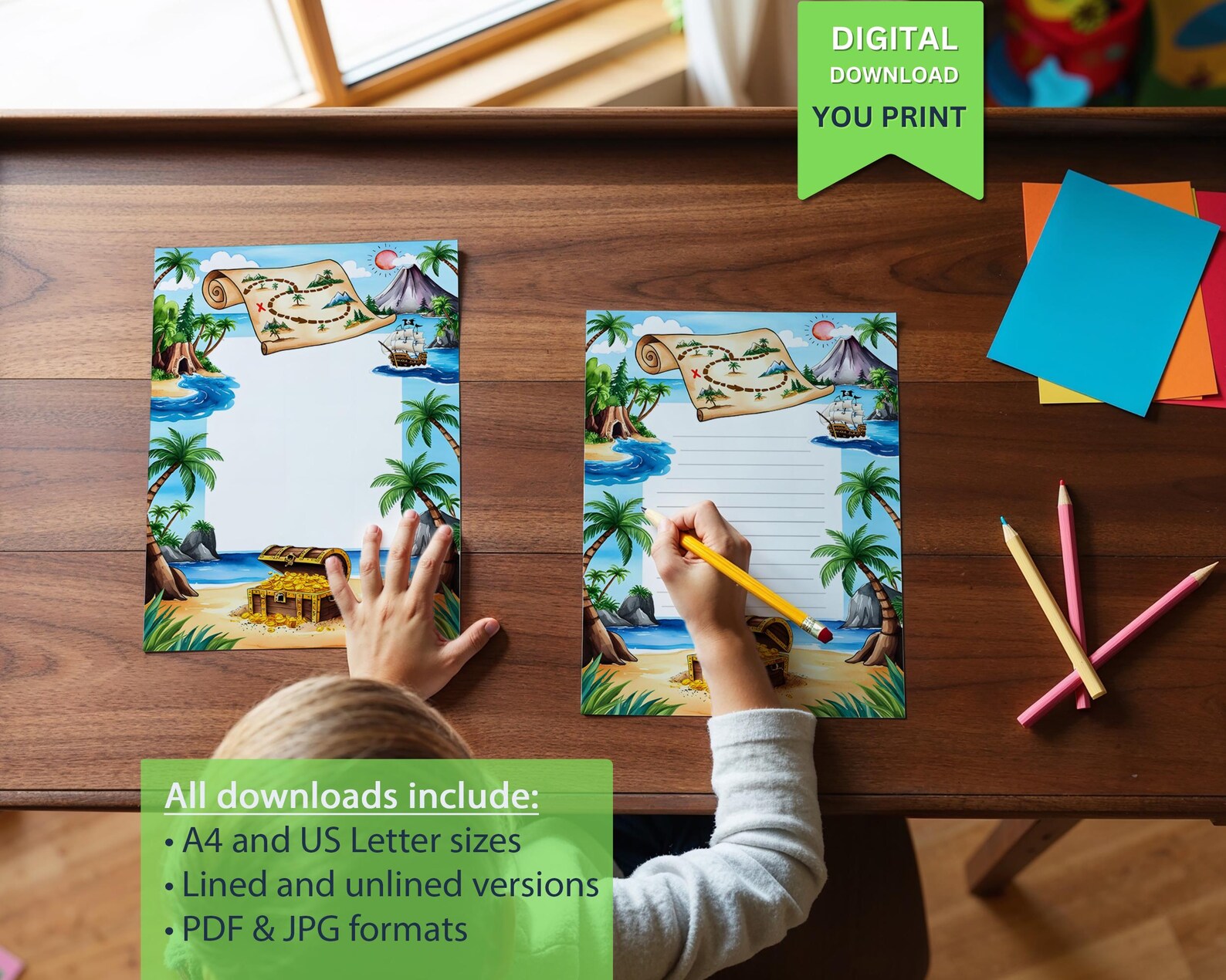 Printable Pirate Treasure Map Writing Paper for Kids, Fun and Creative ...