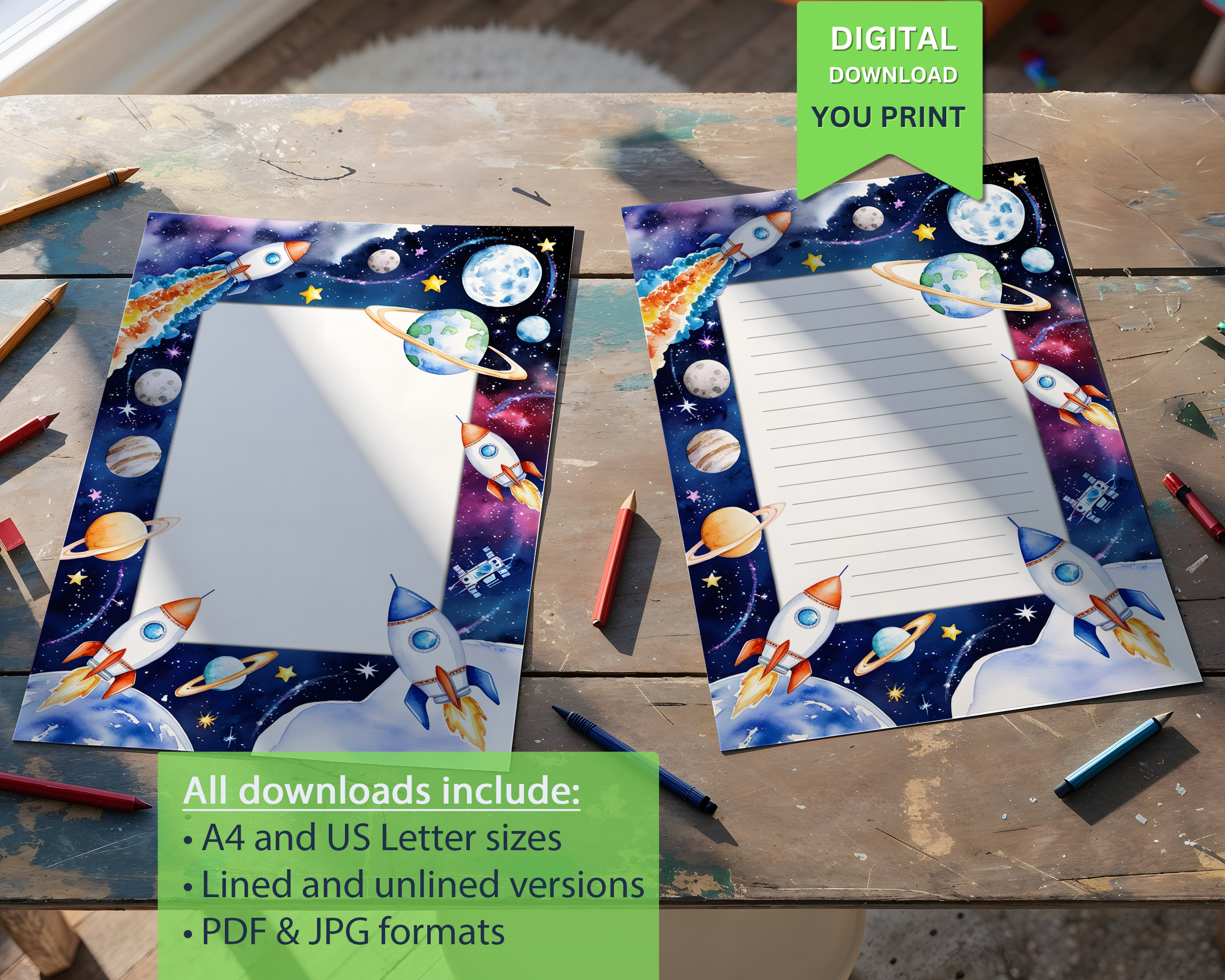 Space Rocket Stationery | Kids Printable Writing Paper (digital ...
