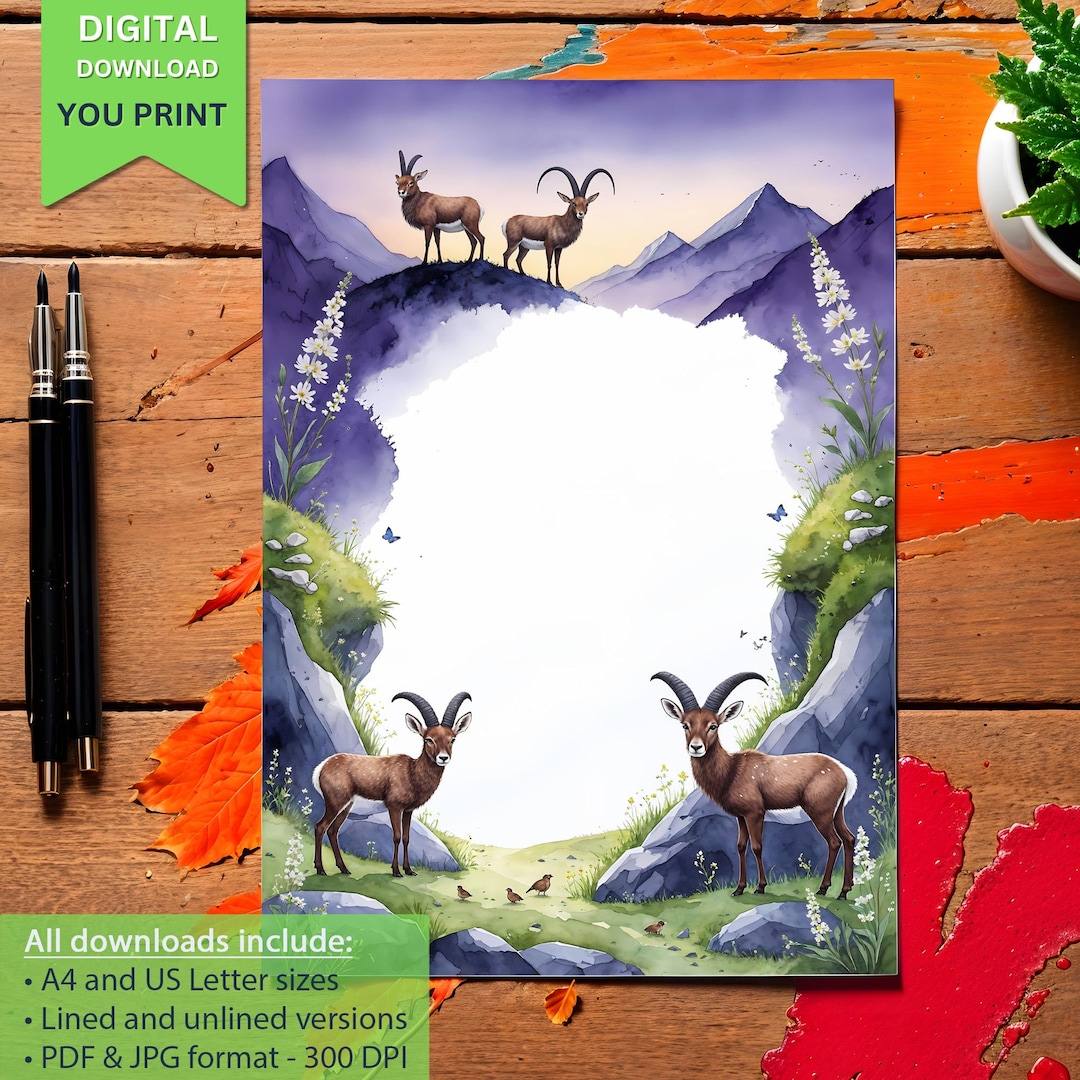 Mountain Goat Printable Stationery, Wildlife Letter Paper, Alpine ...