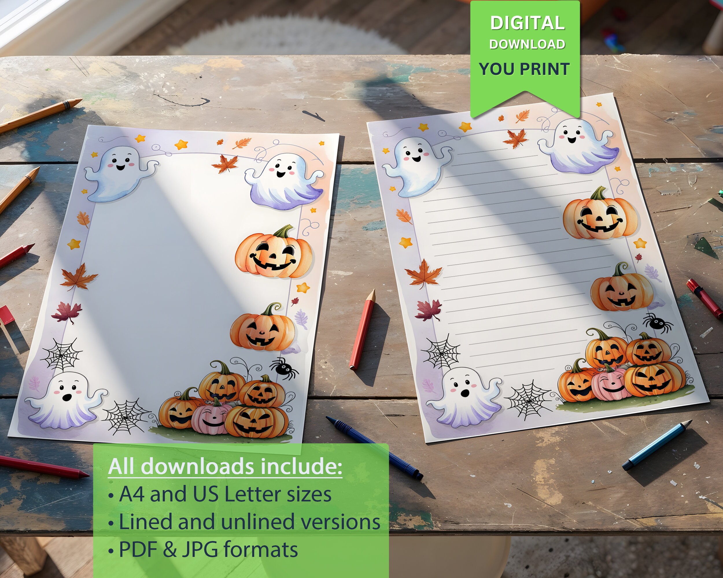 Cute Halloween Printable Writing Paper for Kids – Fun Ghost and Pumpkin ...