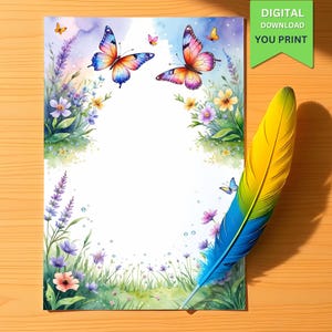 Butterfly Floral Stationery: Watercolor Letter Writing Paper (digital ...