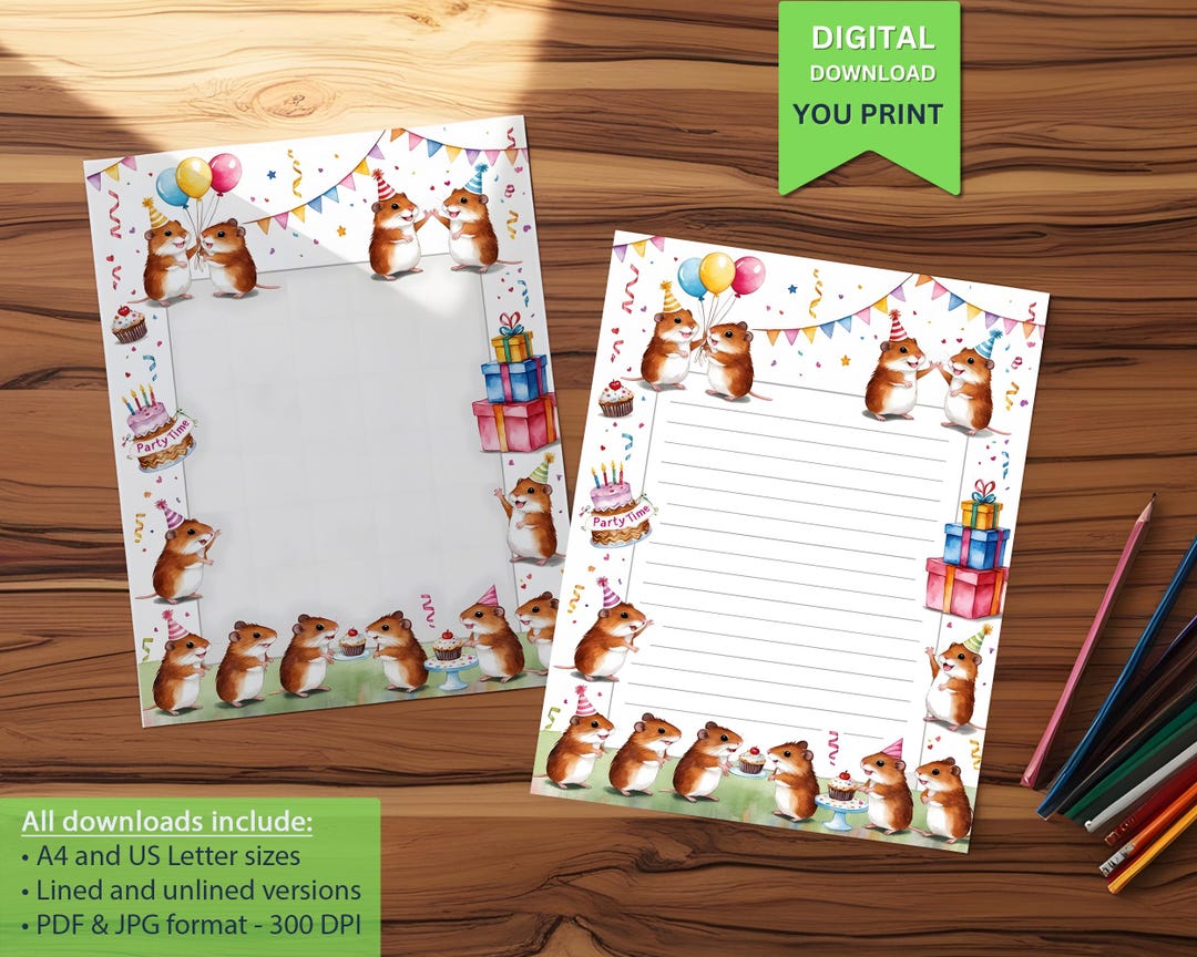 Hamster Party-themed Stationery for Kids – Perfect for Letters ...