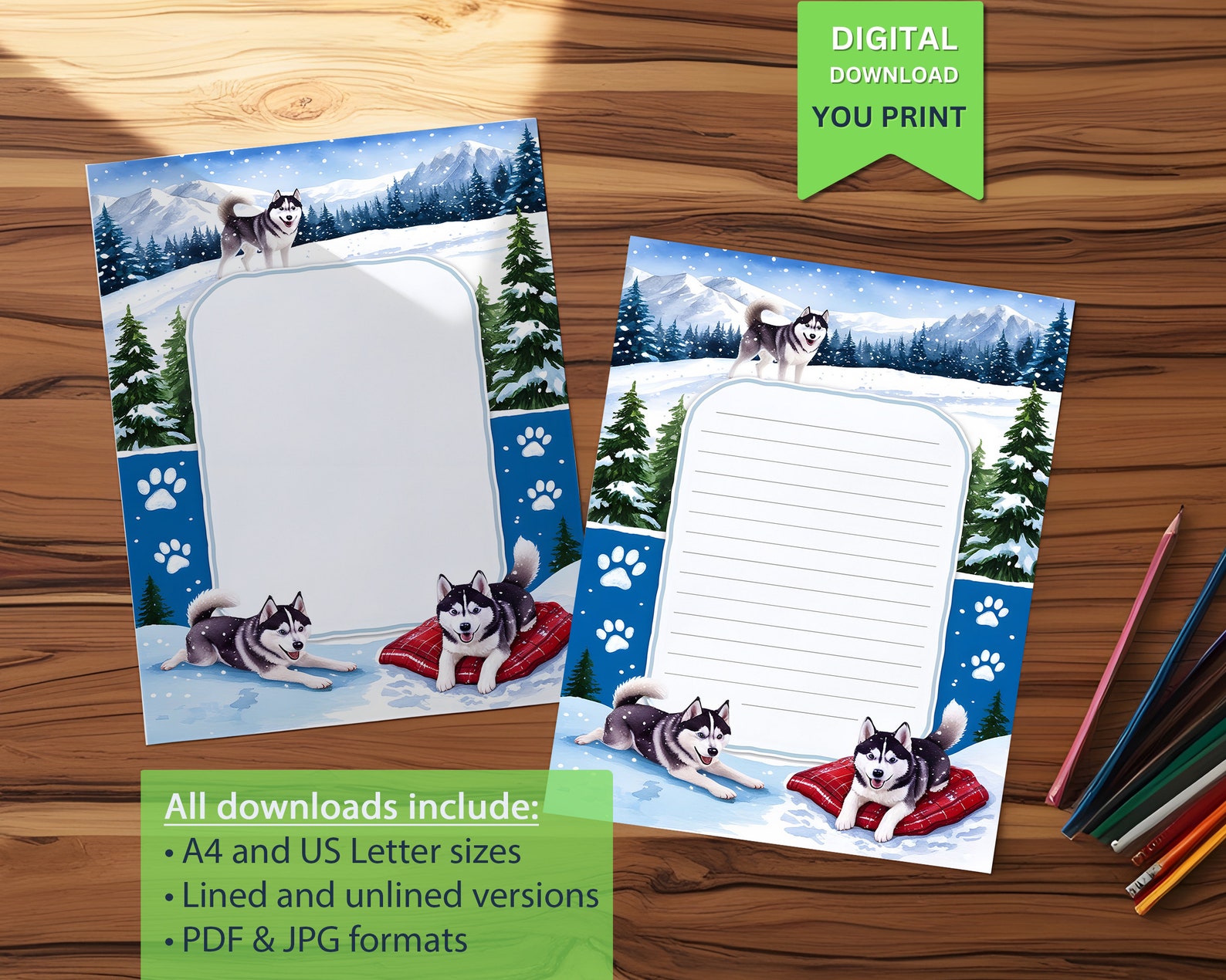 Printable Husky Writing Paper: Winter Stationery for Kids (digital ...