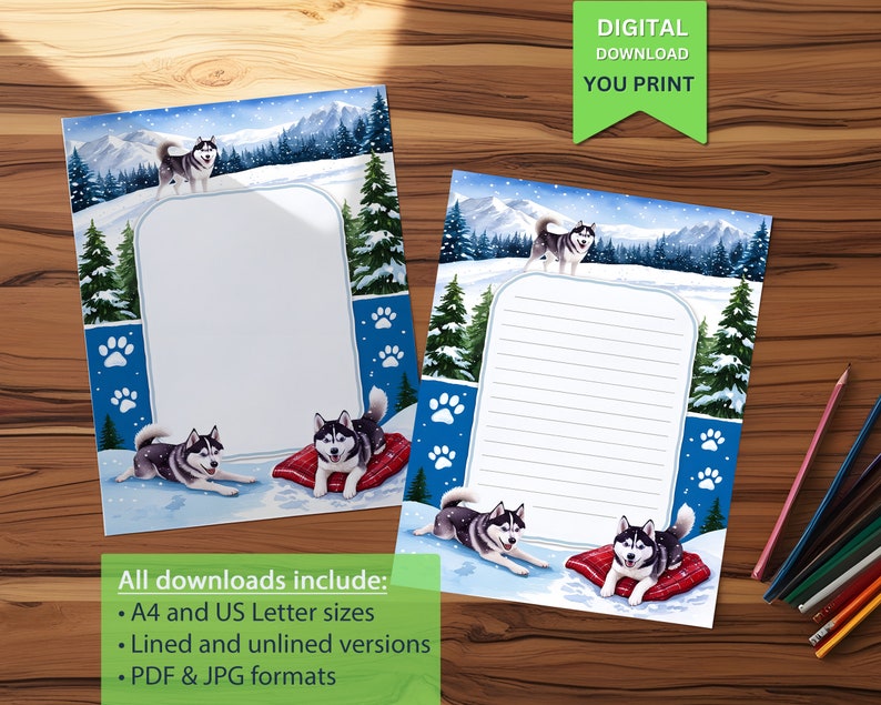 Printable Husky Writing Paper: Winter Stationery for Kids (digital ...