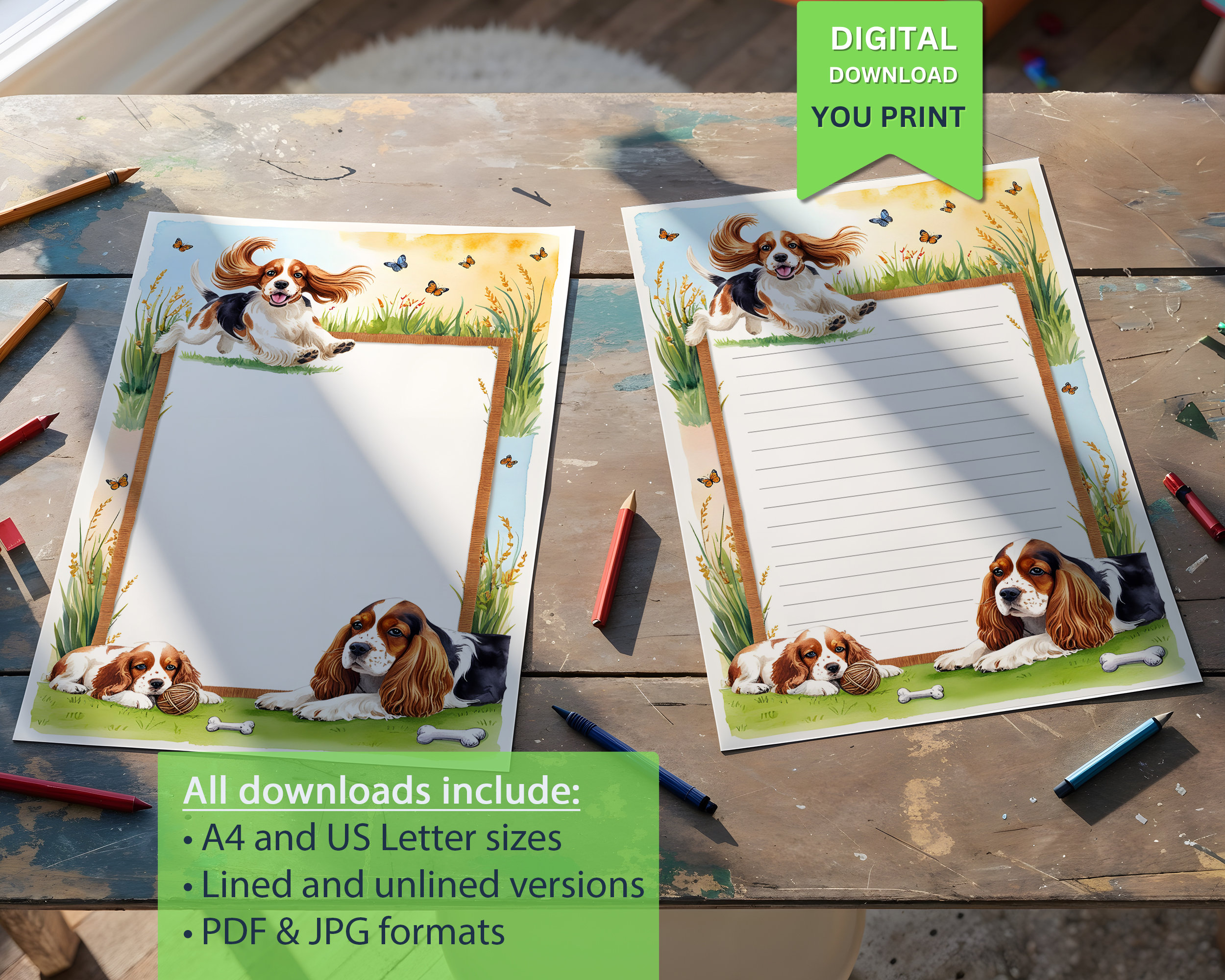Printable Dog-themed Writing Paper for Kids – Playful Spaniel ...